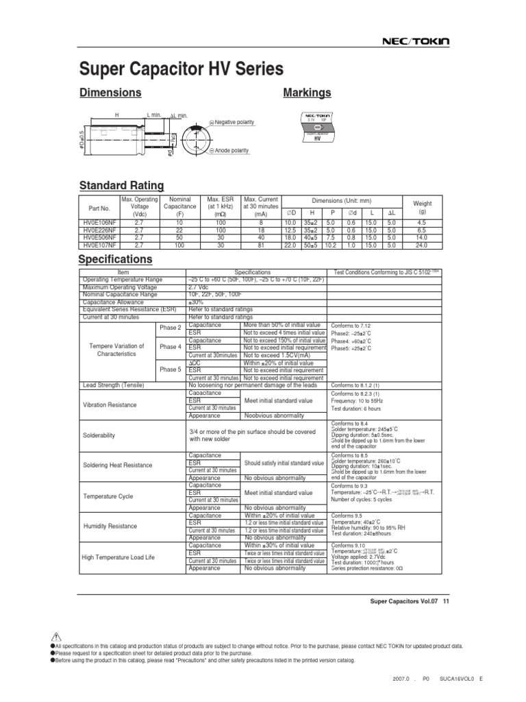 Super Capacitor Specifications Vol. 07 | PDF | Capacitor | Electronics