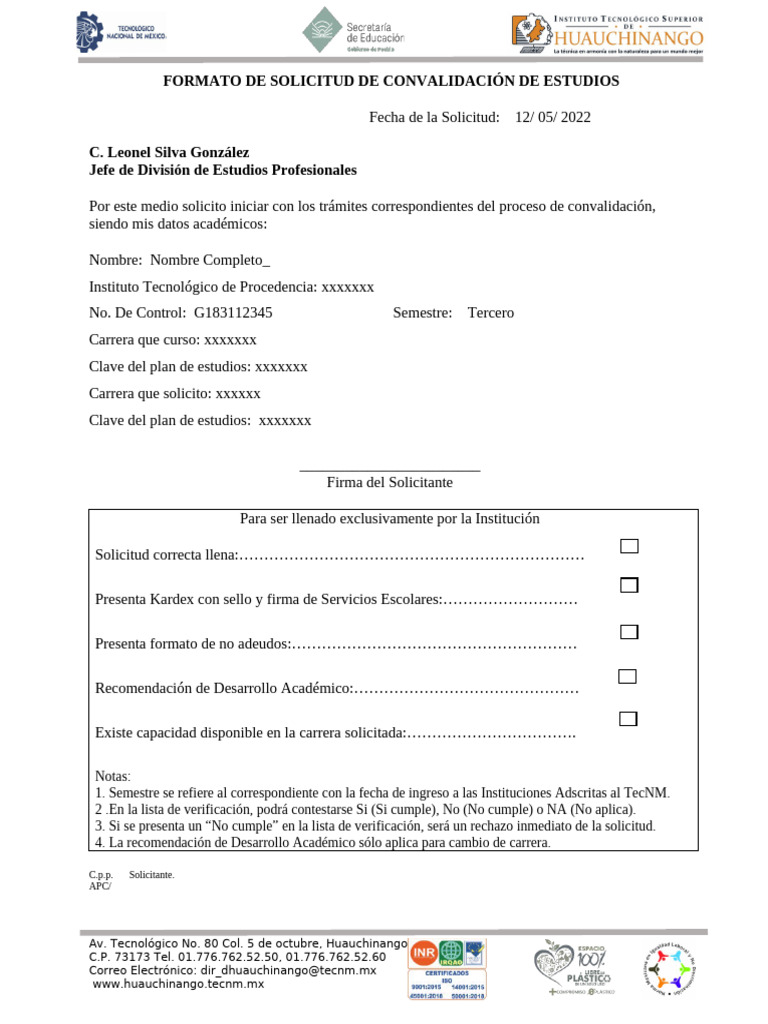 Anexo v Solicitud de Convalidacion de Estudios (4) | PDF