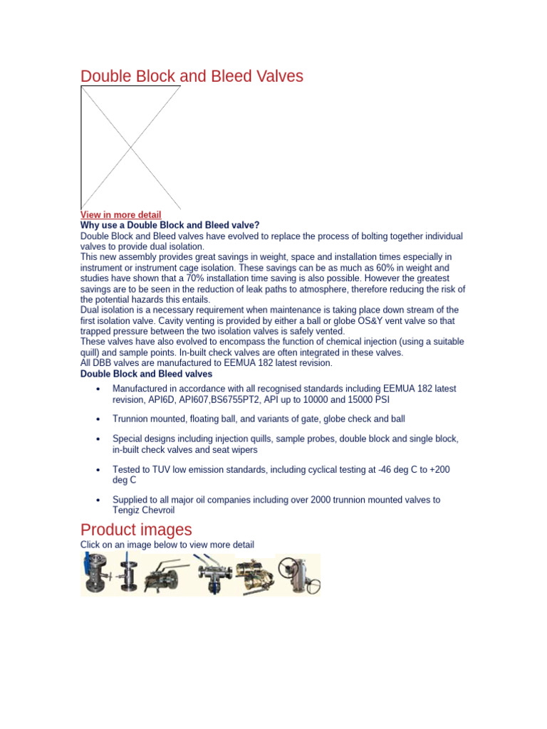 Double Block and Bleed Valves | PDF