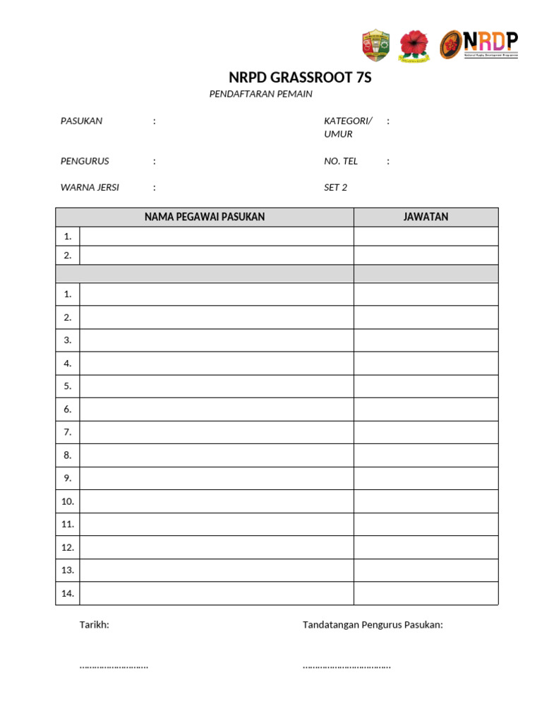 Borang Pendaftaran Pemain & Perlawanan - Semantan 7s | PDF