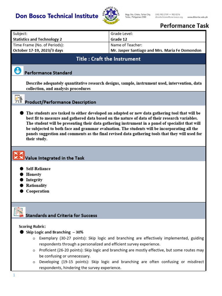 1st Quarter Performance Task Statech | PDF | Statistics | Data