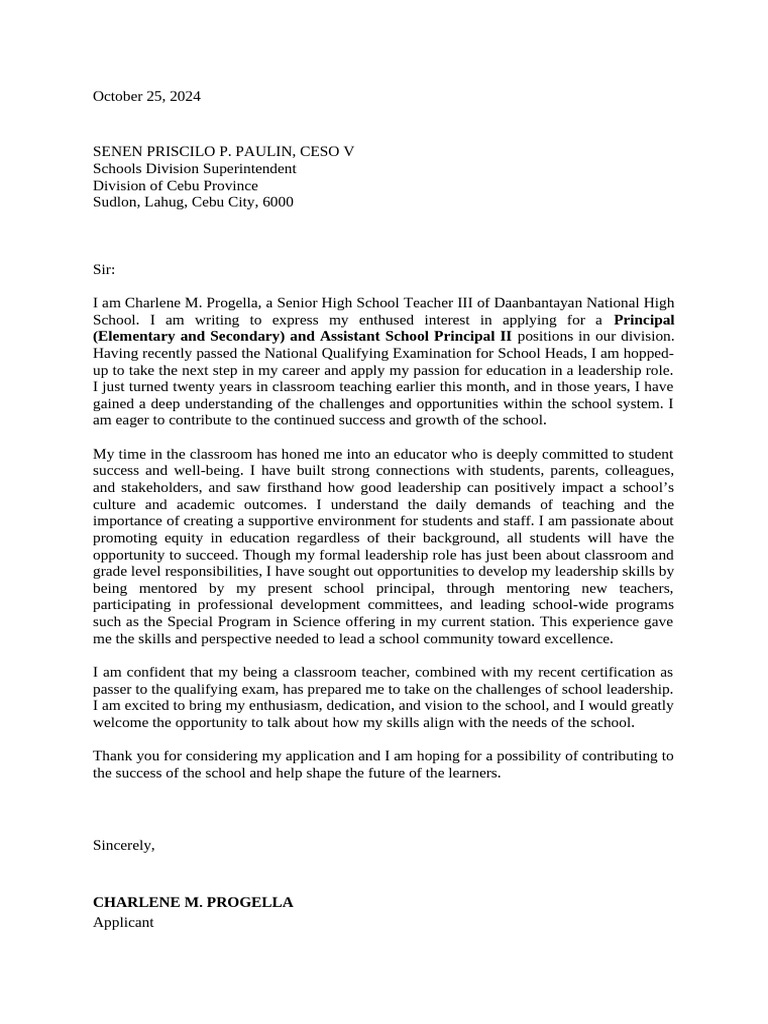 cha-application letter | PDF | Teachers | Schools