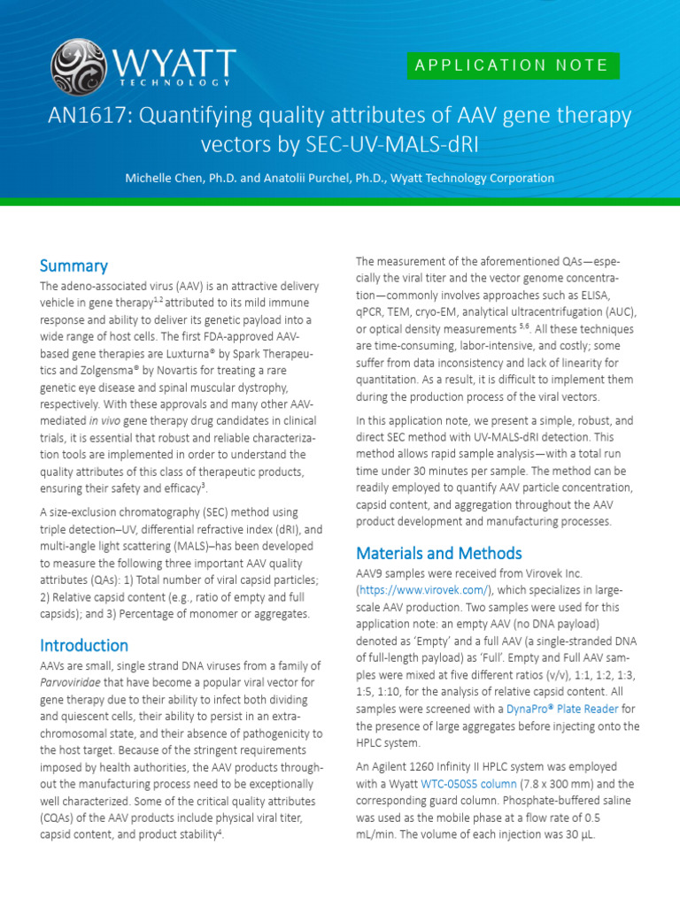 AAV CQA Analysis by SEC MALS | PDF | Viral Vector | Gene Therapy
