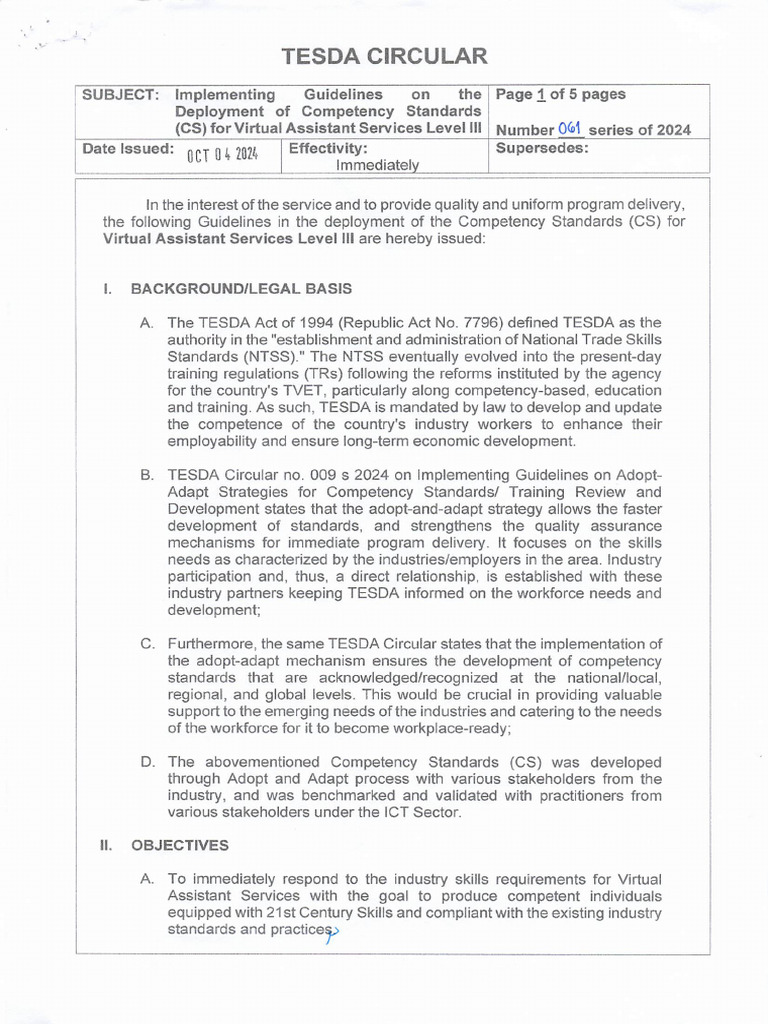 TESDA Circular No. 061-2024 | PDF | Curriculum
