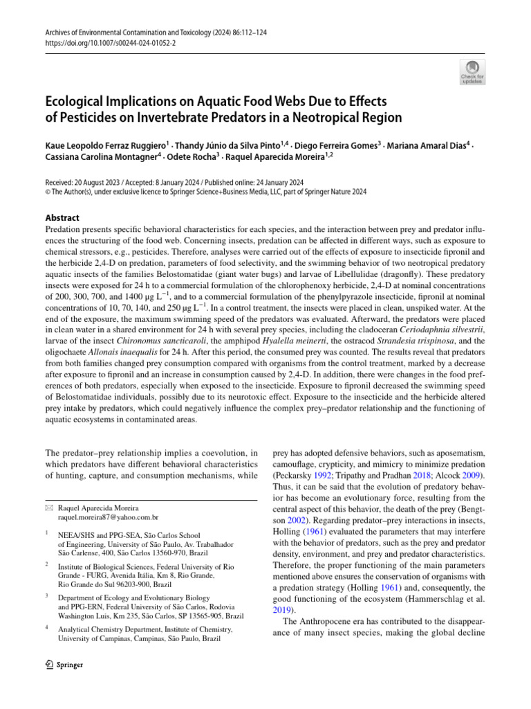 Ecological Implications On Aquatic Food Webs Due To Effects of ...