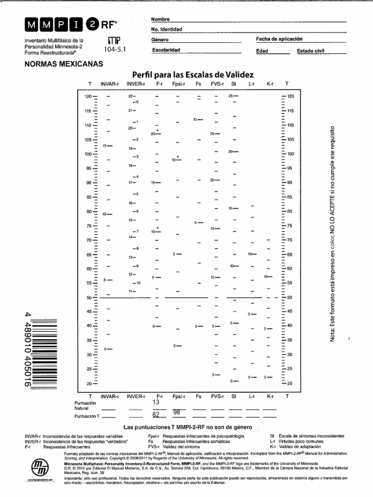 Mmpi-2-Rf Hojas de Perfil | PDF