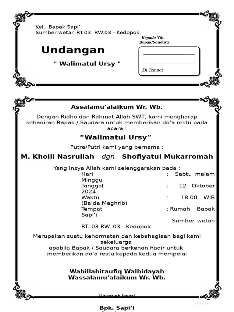 Undangan Walimatul Ursy | PDF