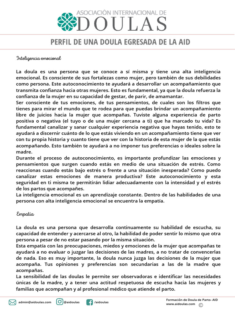 Perfil de Doula: Empatía y Flexibilidad | PDF | Doula | Parto