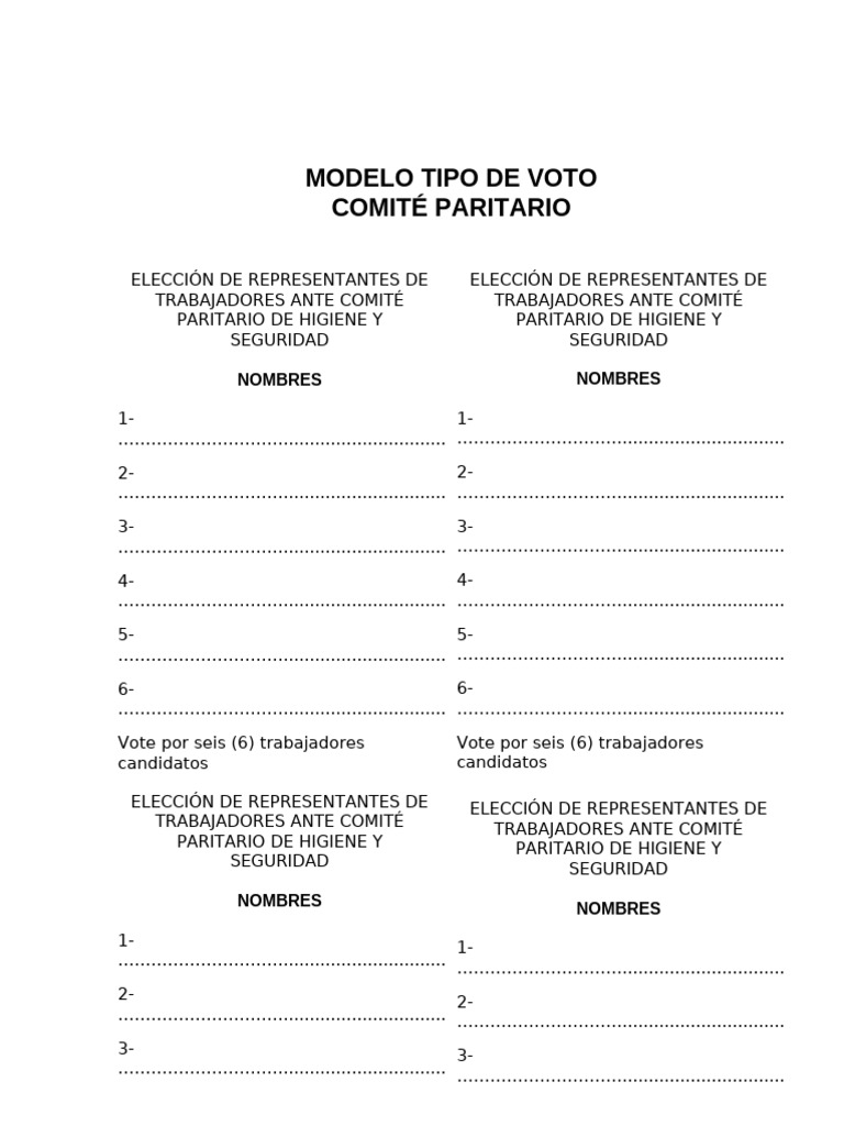 Modelo Voto Comite Paritario | PDF | Eventos políticos | Elecciones
