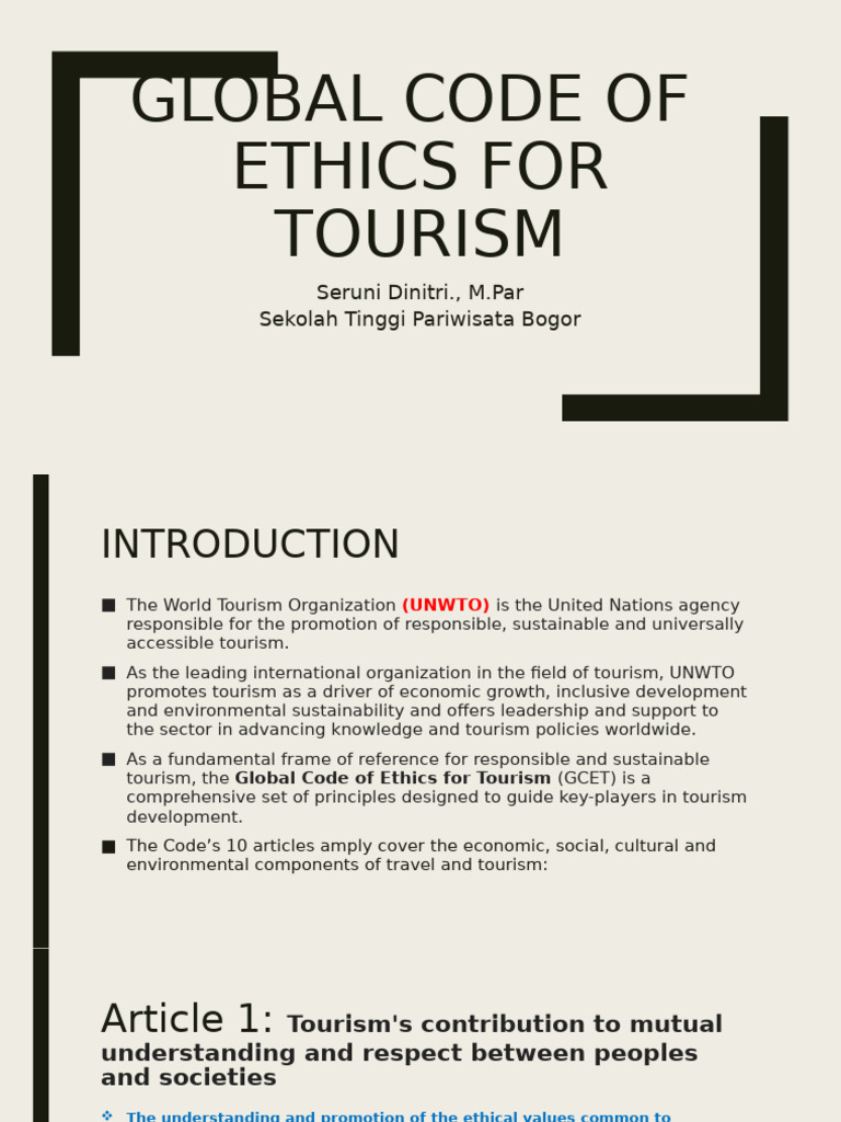 Session 3 Global Code of Ethics For Tourism | PDF | Tourism