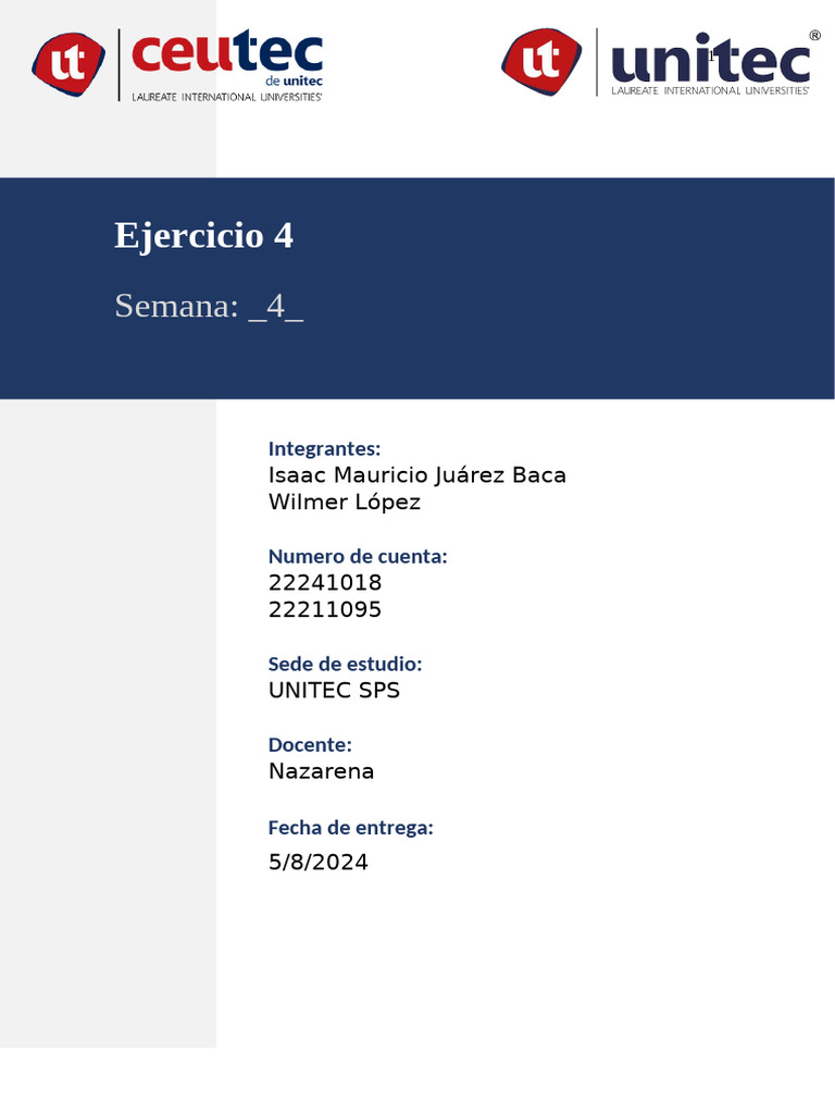 Ejercicio 4 Progra - Isaac JuarezYWilmer Lopez | PDF