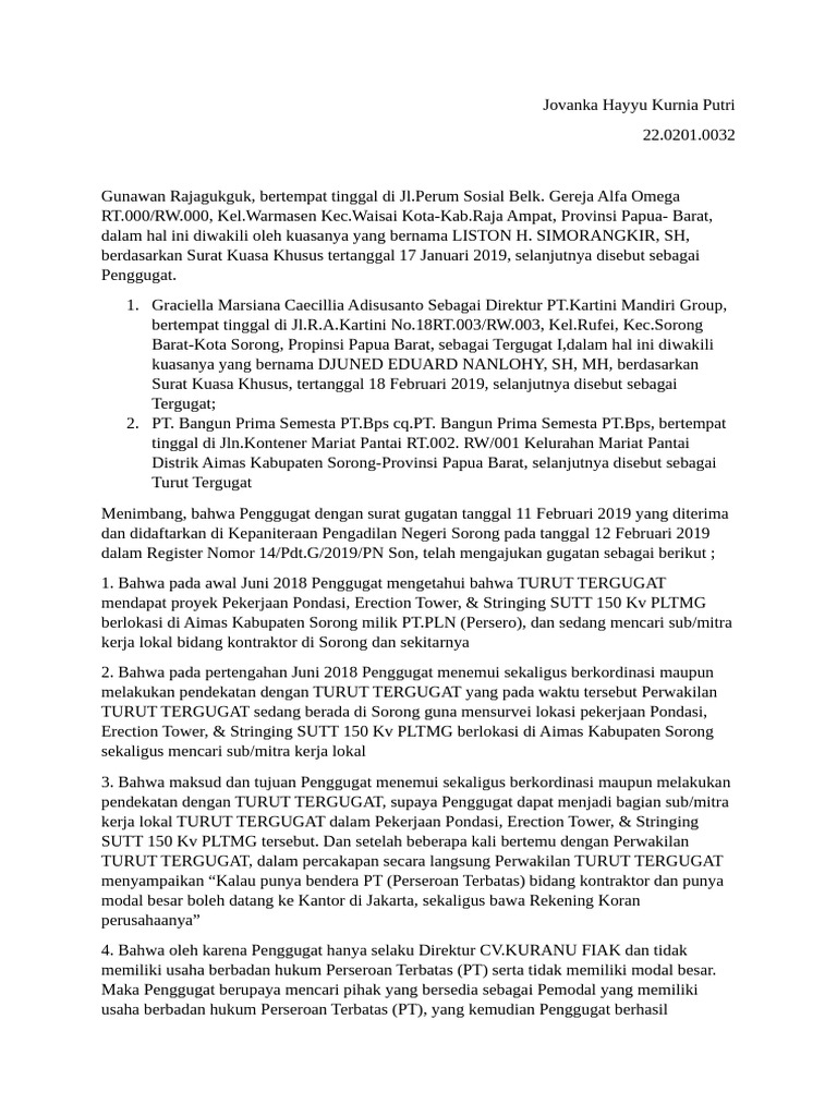 Kasus Perdata Jovann Fix | PDF | Hukum