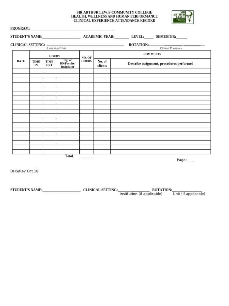 Clinical Experience Attendance Record Updated | PDF