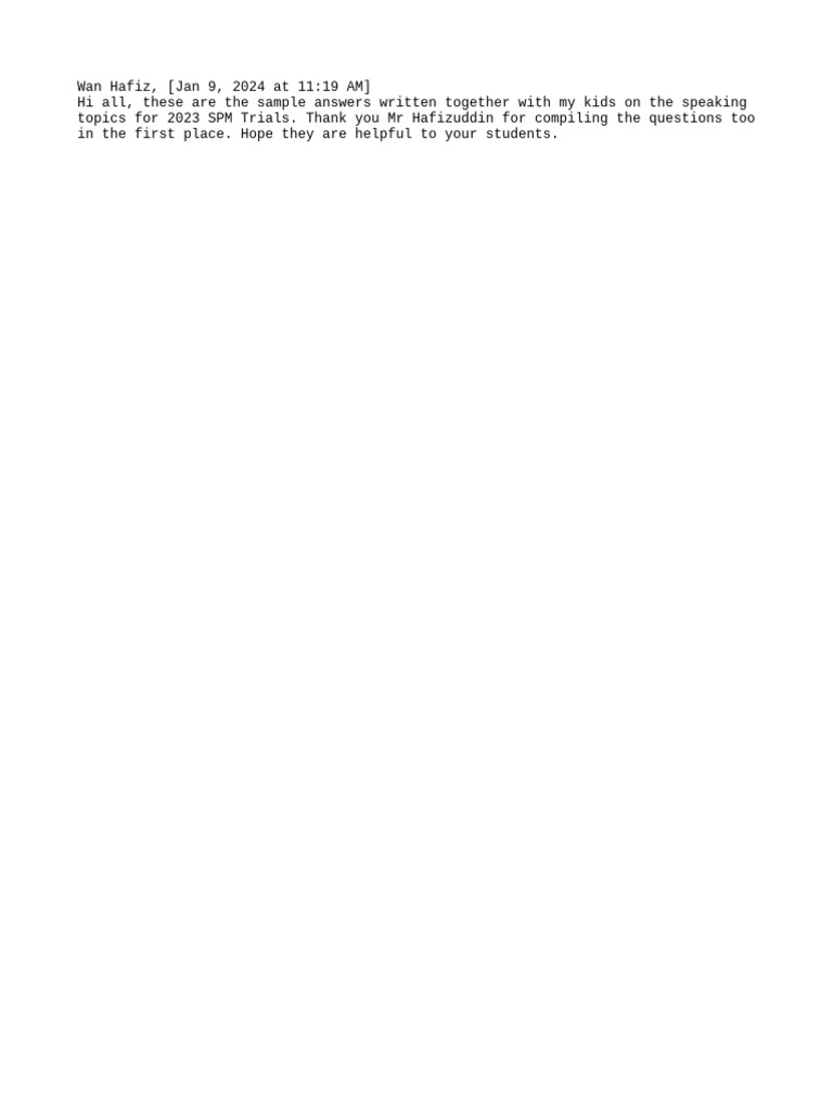 SPM Speaking Sample Answers | PDF