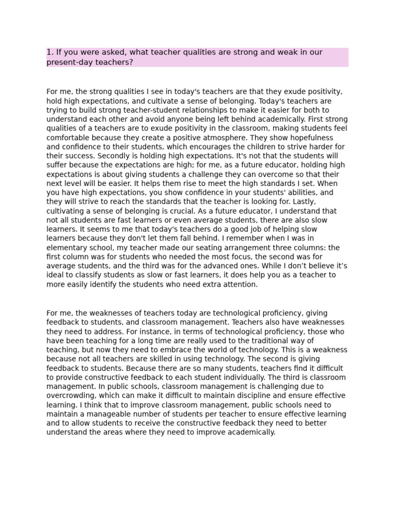 Aspiring Teachers' Strengths & Weaknesses | PDF | Teachers | Classroom Management