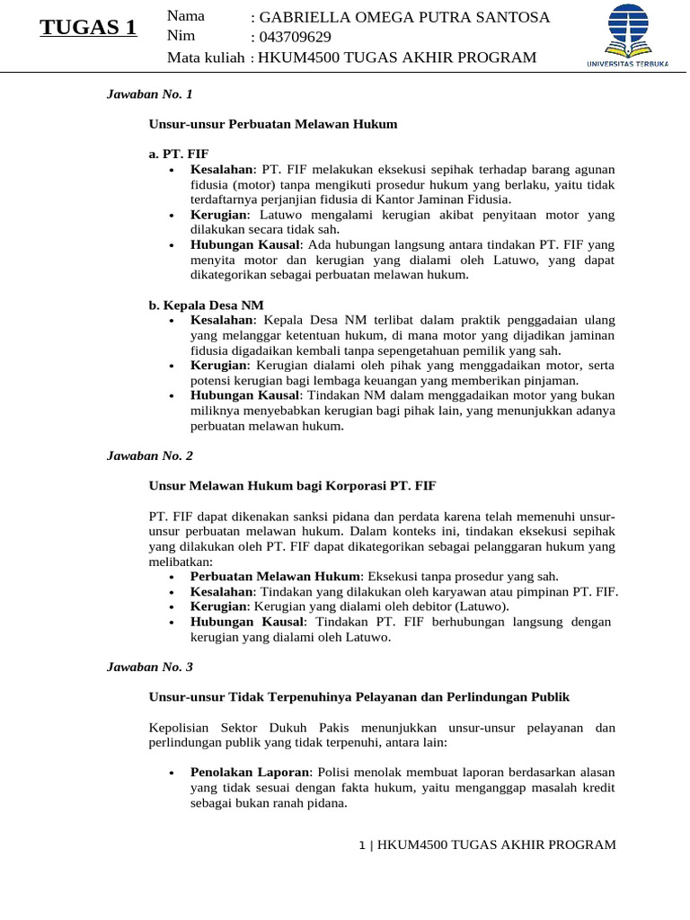 Tugas1 - Hkum4500 Tugas Akhir Program - Gabriella Omega PS | PDF
