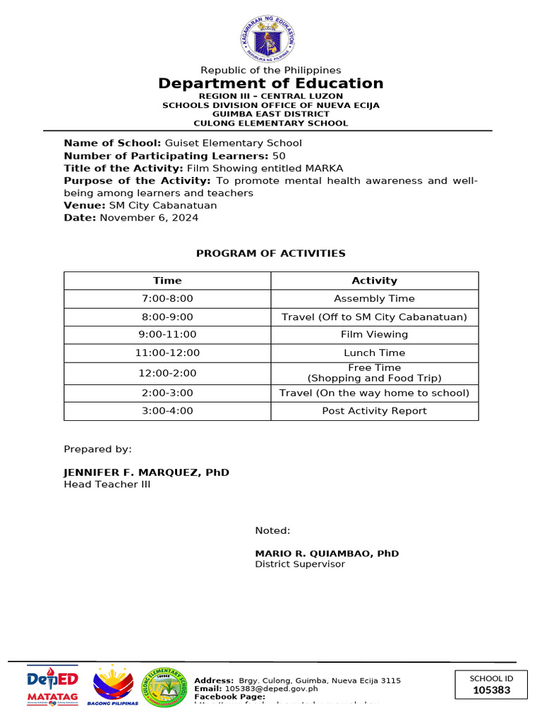 D. Program of Activities | PDF