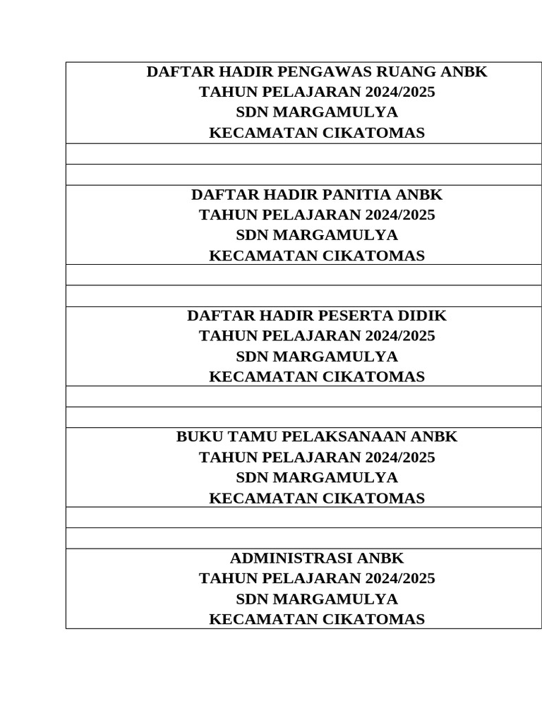 Daftar Hadir Pengawas Ruang Anbk | PDF | Pengelolaan Keuangan & Uang
