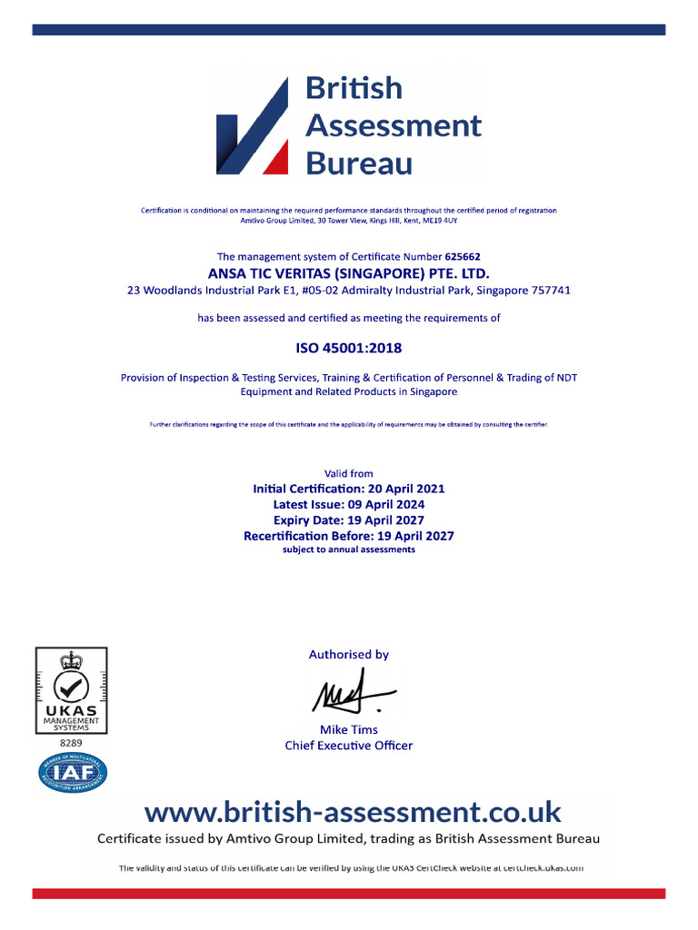 Ecertificate - ANSA TIC - 625662 - 45001 | PDF