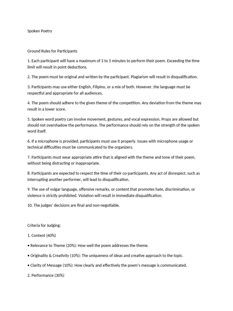 Spoken Poetry Competition Guidelines | PDF | Language Arts & Discipline ...
