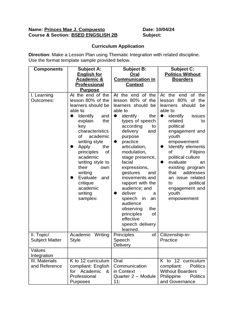 Thematic Lesson Plan 1 | PDF | Speech | Lesson Plan