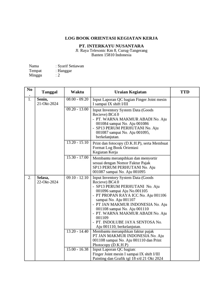 Log Book Orientasi Kegiatan Kerja Minggu ke 2 - Copy | PDF