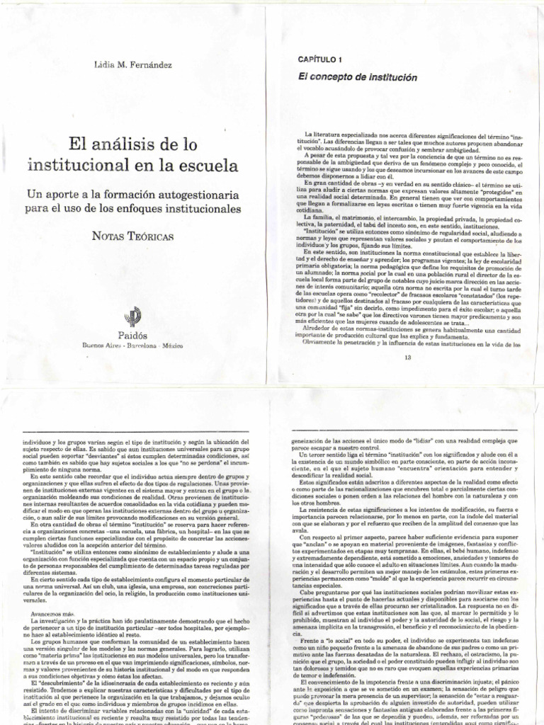 Fernandez Lidia - Concepto de Institucion | PDF