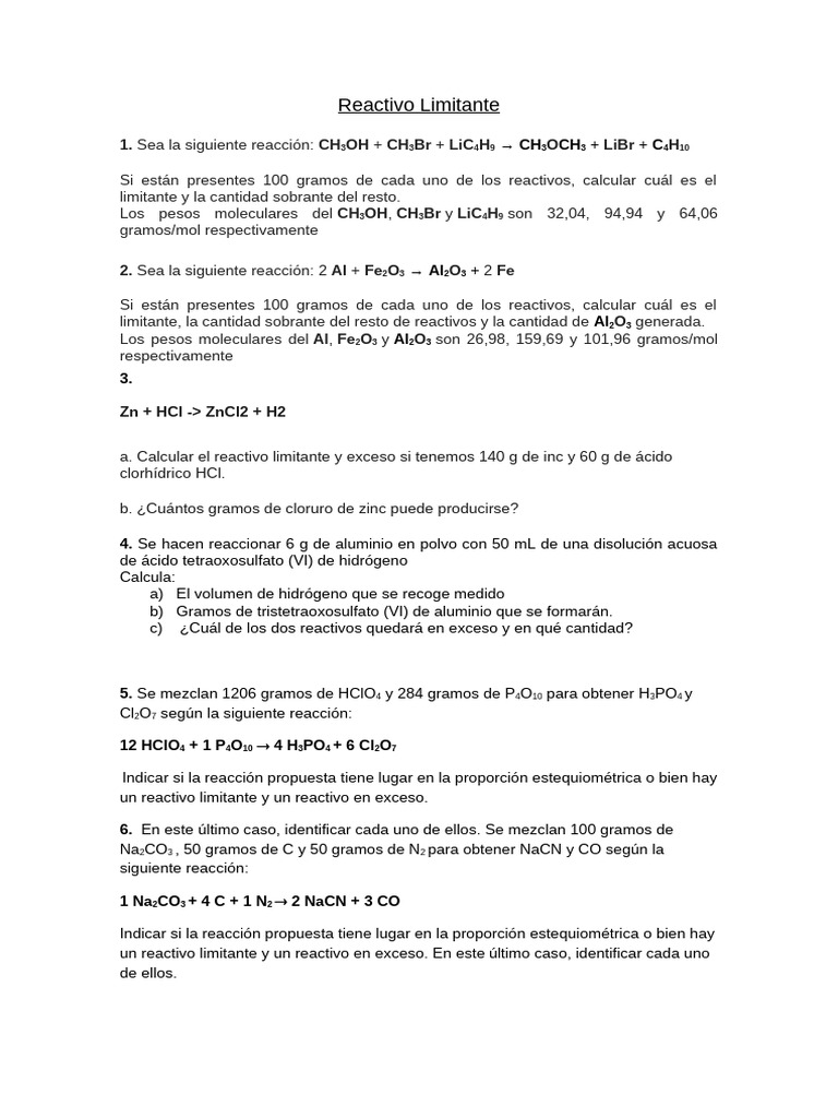 Reactivo Limitante | PDF