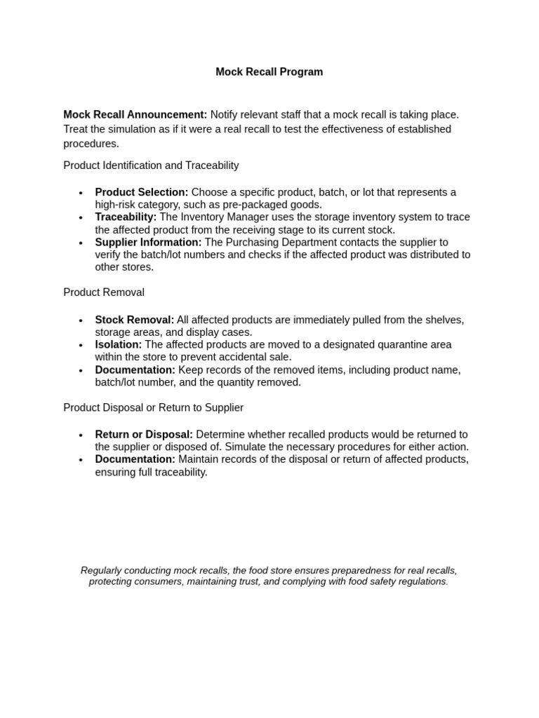 Mock Recall Program | PDF