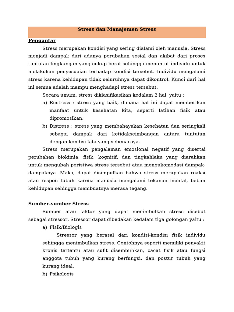 Manajemen Stres: Gejala dan Cara Mengatasi | PDF | Pengembangan Diri