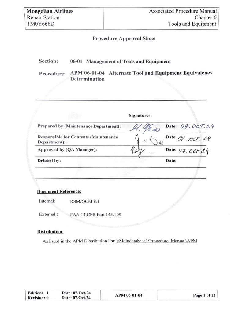 APM 06-01-04 Alternate Tool and Equipment Equivalency Determination | PDF | Verification And ...