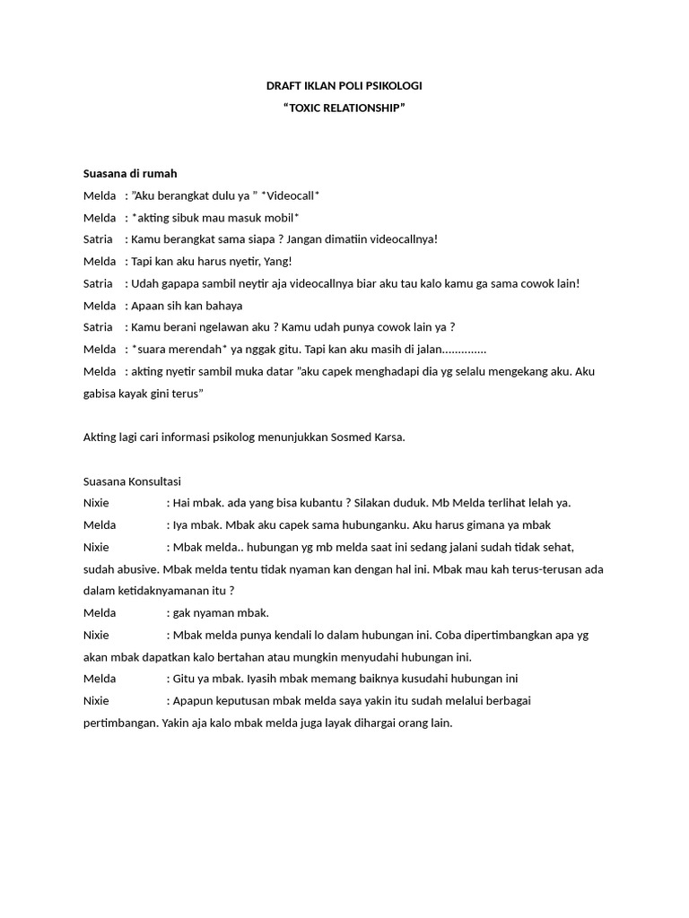 Draft Naskah Toxic Relationship | PDF