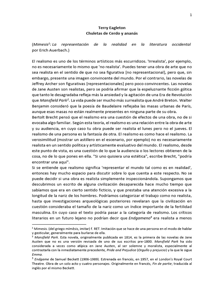 Terry Eagleton Sobre Mimesis | PDF | Novelas | Realismo (Artes)