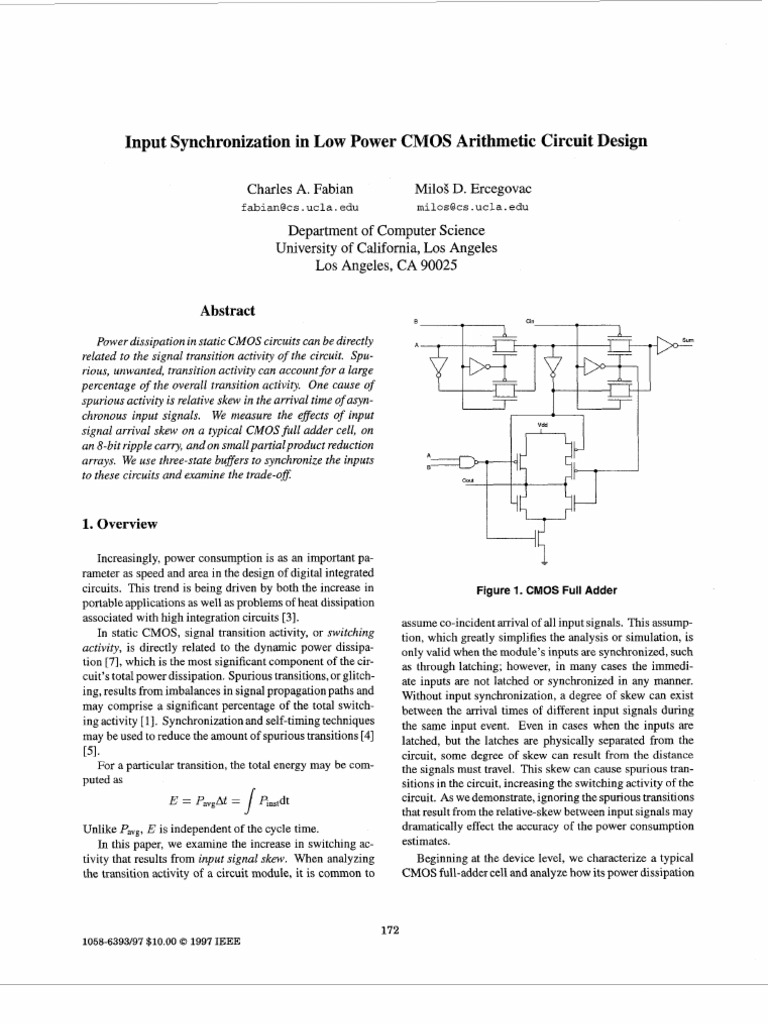 Input Synchronization in Low Power CMOS Arithmetic Circuit Design | PDF | Cmos | Electronic Design