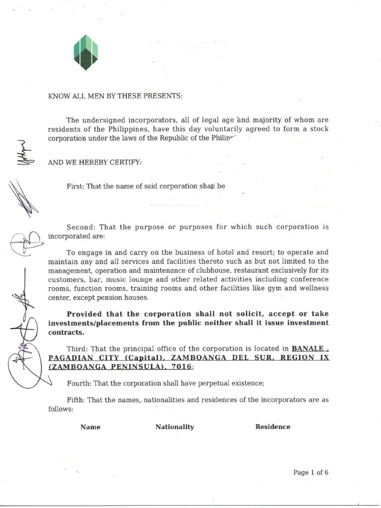 Amended Articles of Incorporation for Resort | PDF