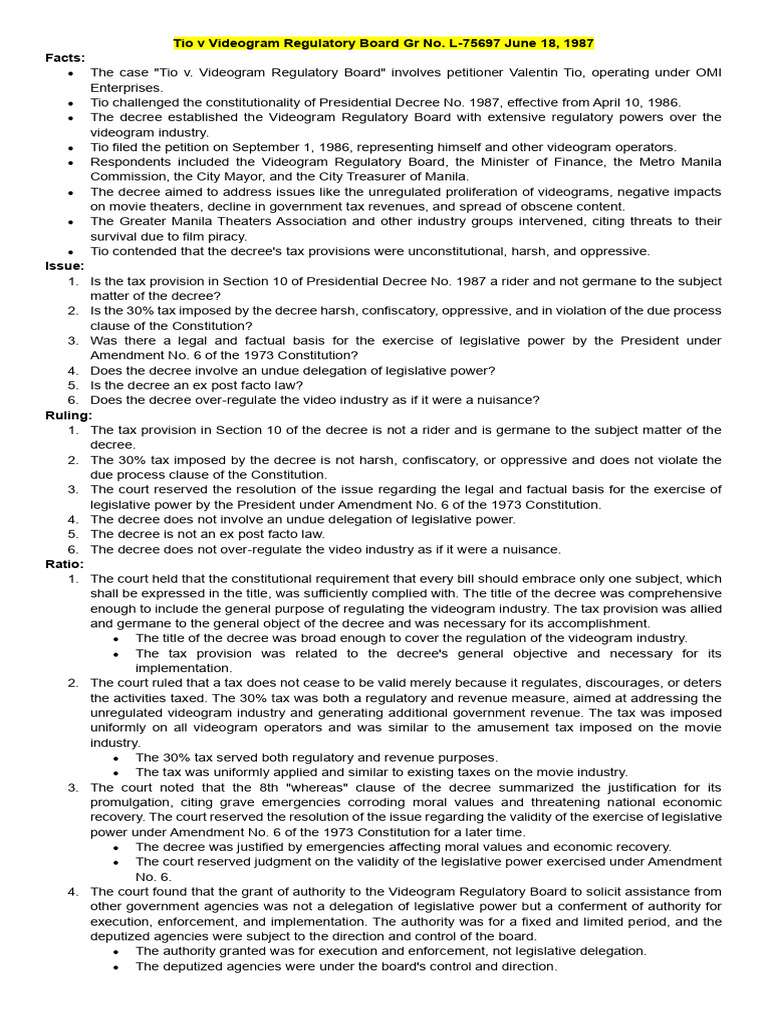 Tio v Videogram Regulatory Board Case Summary | PDF | Supreme Court Of ...