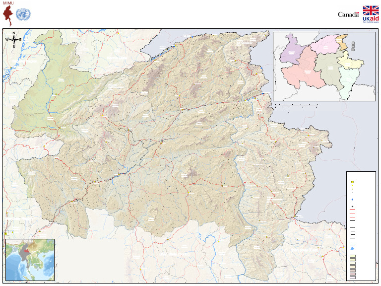 State Map VL Shan State North With District MIMU270v07 28aug19 Topo A0 ...