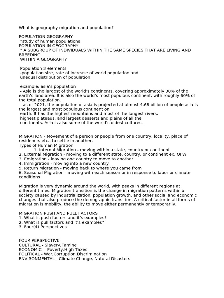 Geography of Migration and Population | PDF | Human Migration | Refugee