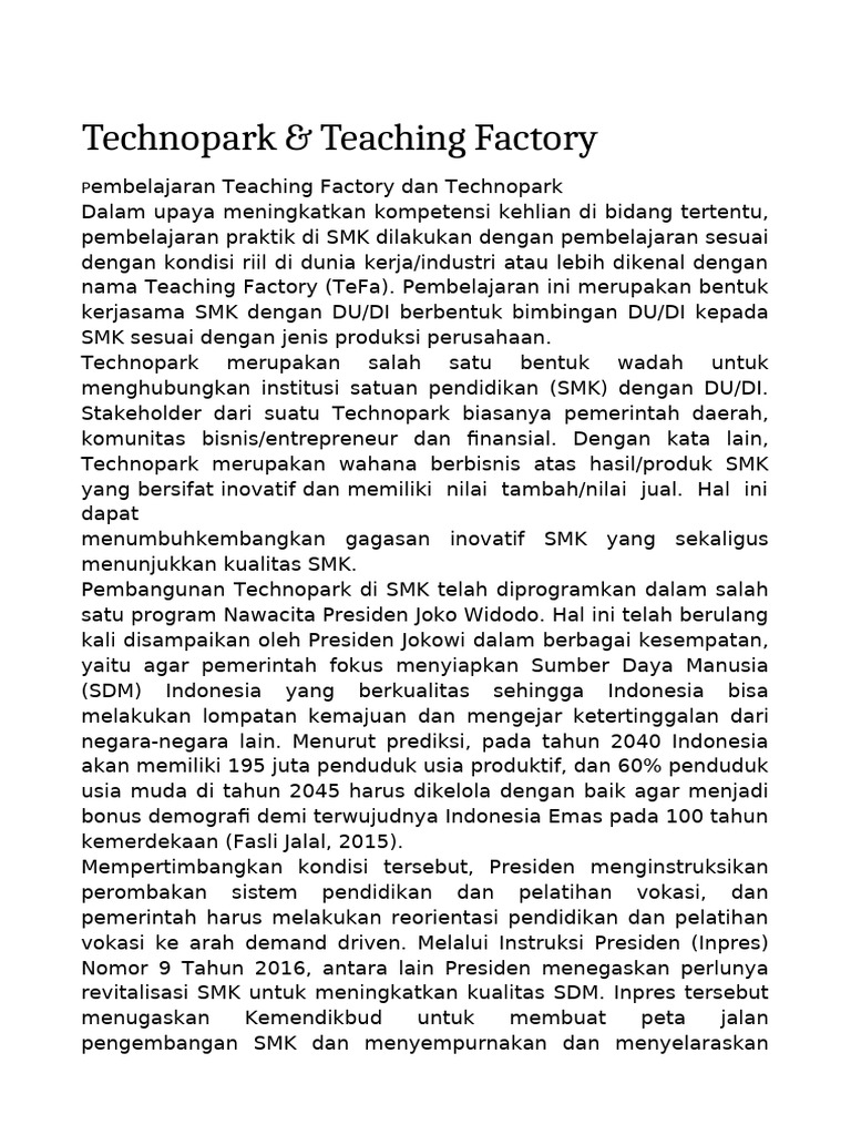 Technopark Dan Teaching Factory | PDF
