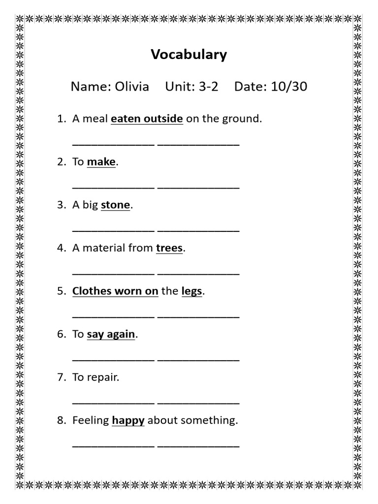 Olivia Vocabulary Test | PDF