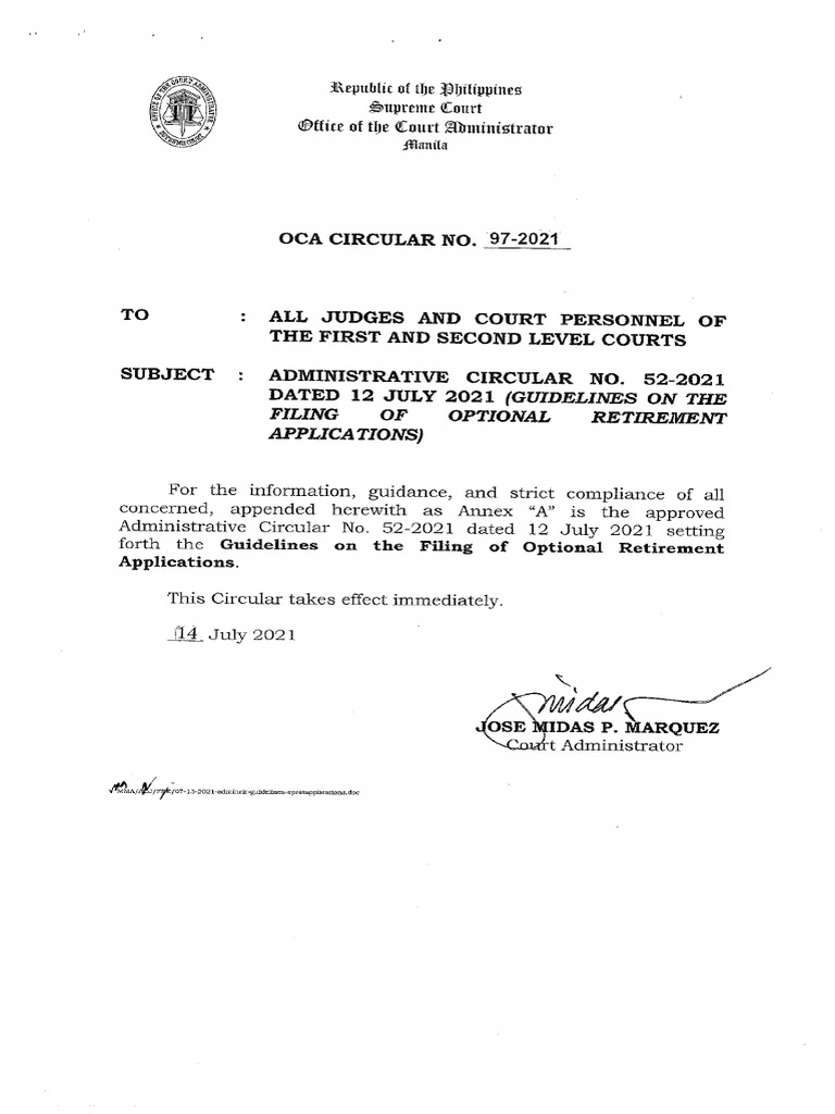 OCA-Circular-No.-97-2021 Optional Retirement | PDF