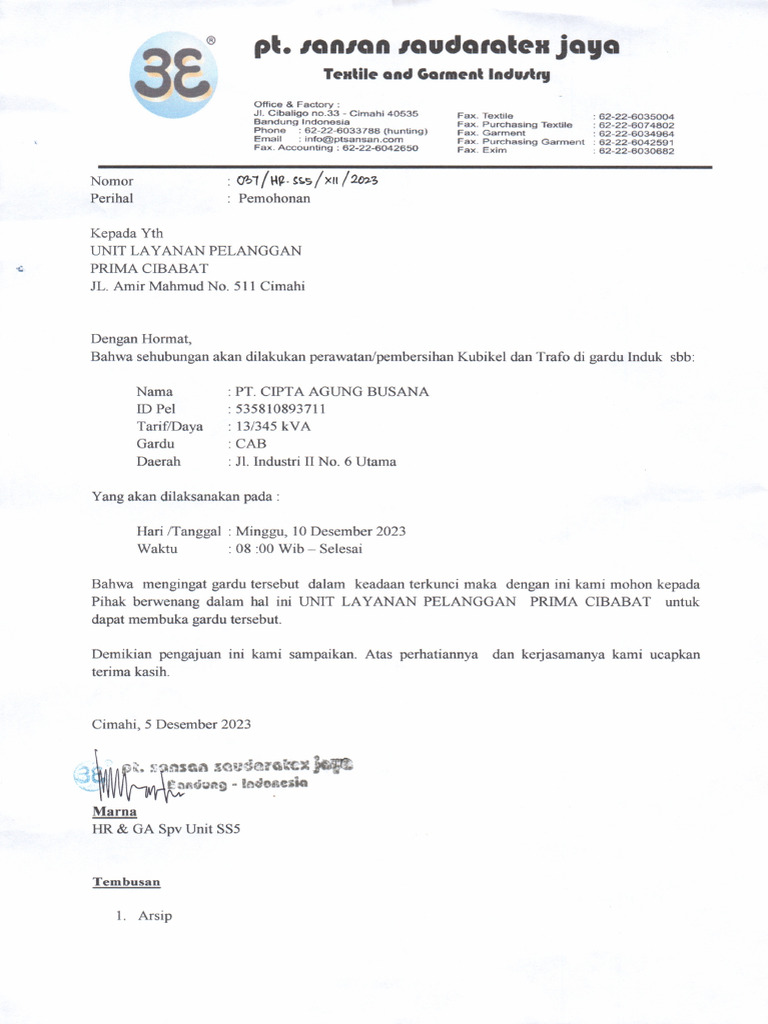 12 - PT Sansan Saudaratex Jaya | PDF