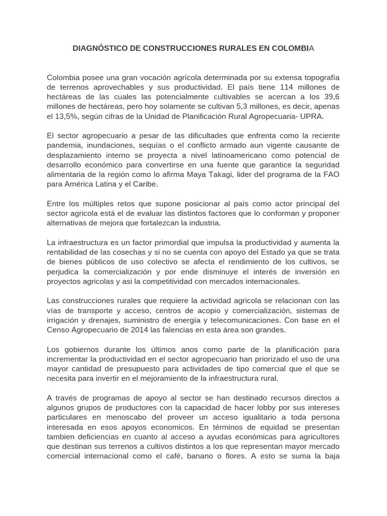 ConstruccRuralesEnColombia JAIME | PDF | Agricultura | Infraestructura
