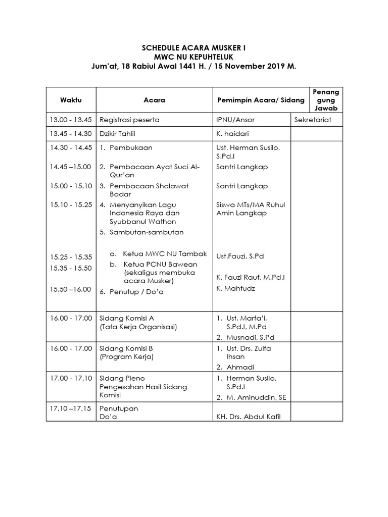 Schedule Acara Musker 1 | PDF