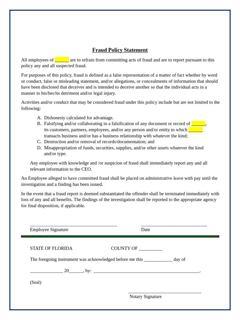 Fraud Policy Statement - General | PDF | Finance & Money Management ...