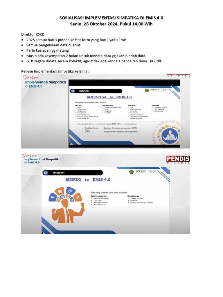Sosialisasi Implementasi Simpatika Di Emis 4 | PDF