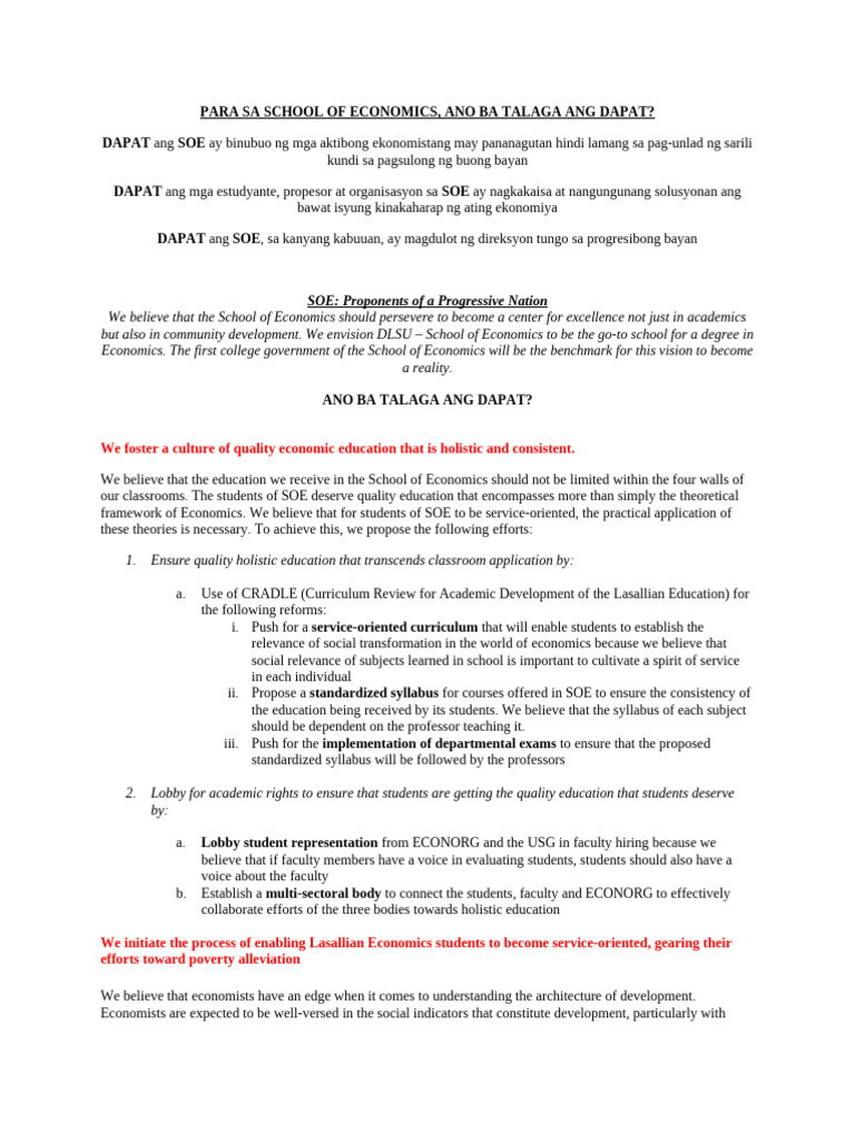 FINAL SOE College Platform | PDF | Poverty | Poverty & Homelessness