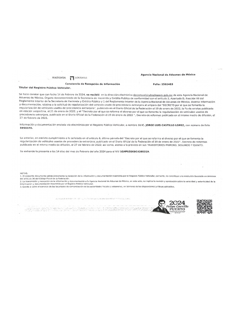 Constancia de Recepción de Información | PDF