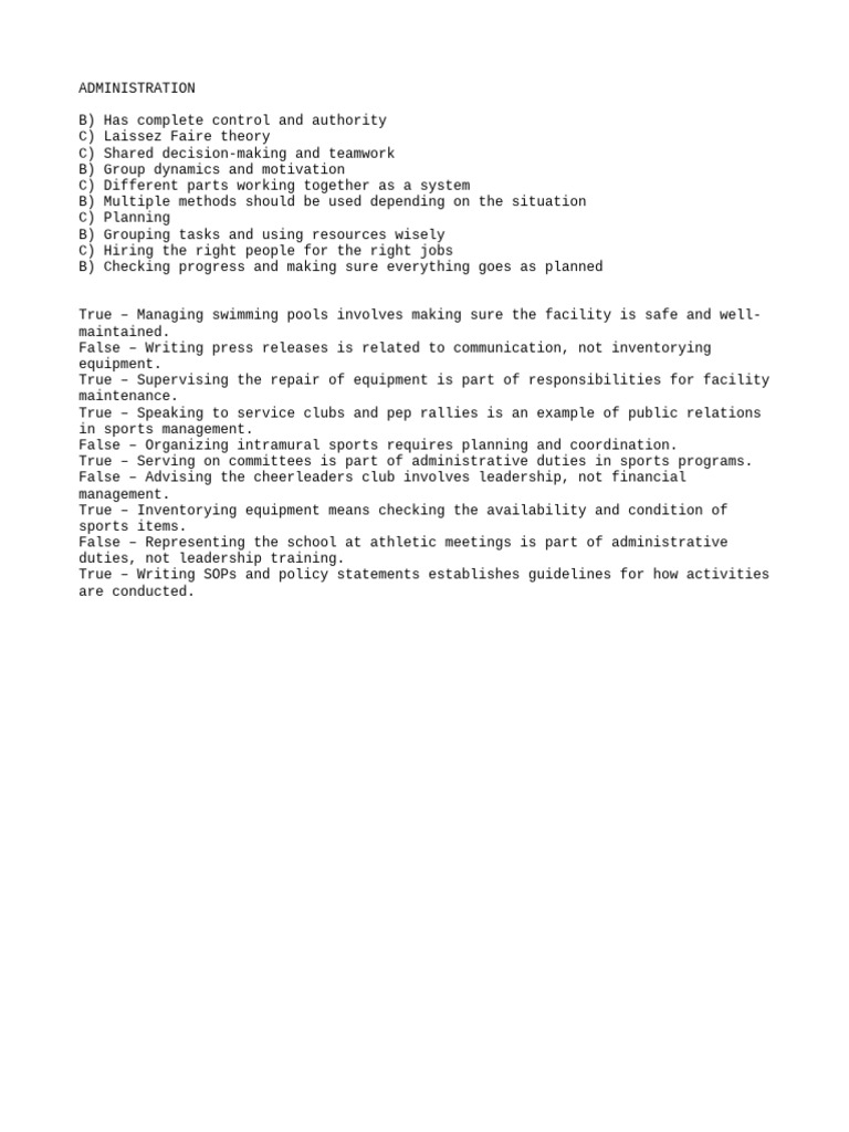 Sports Administration Responsibilities Guide | PDF