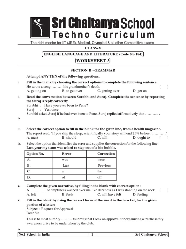 CBSE English Class X Sample Worksheet 3 | PDF | Human Communication ...